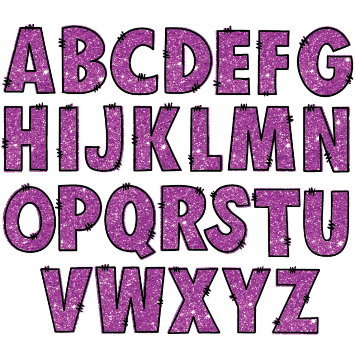 Purple Glitter Doodle Letters PNG With Doodle Outline Sparkle | Etsy
