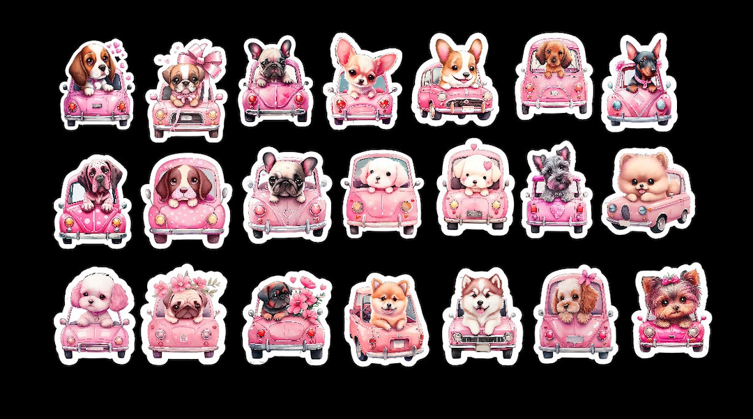 Dogs in Car Stickers, Set of 21 Stickers, Sticker, Journal Sticker, Die ...