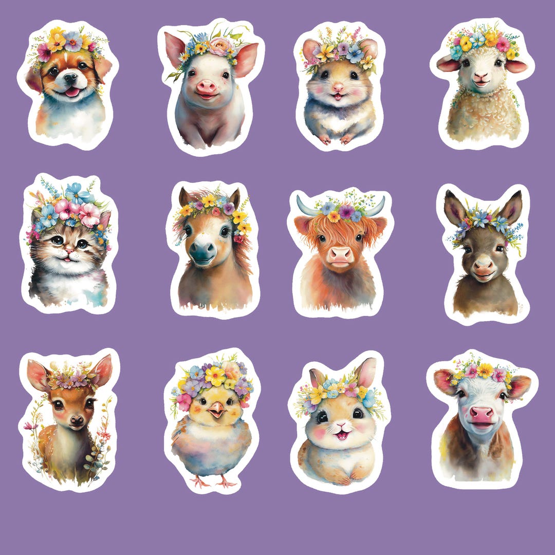 Cute Wildlife Stickers, Set of 24 Stickers, Laptop Stickers, Water ...