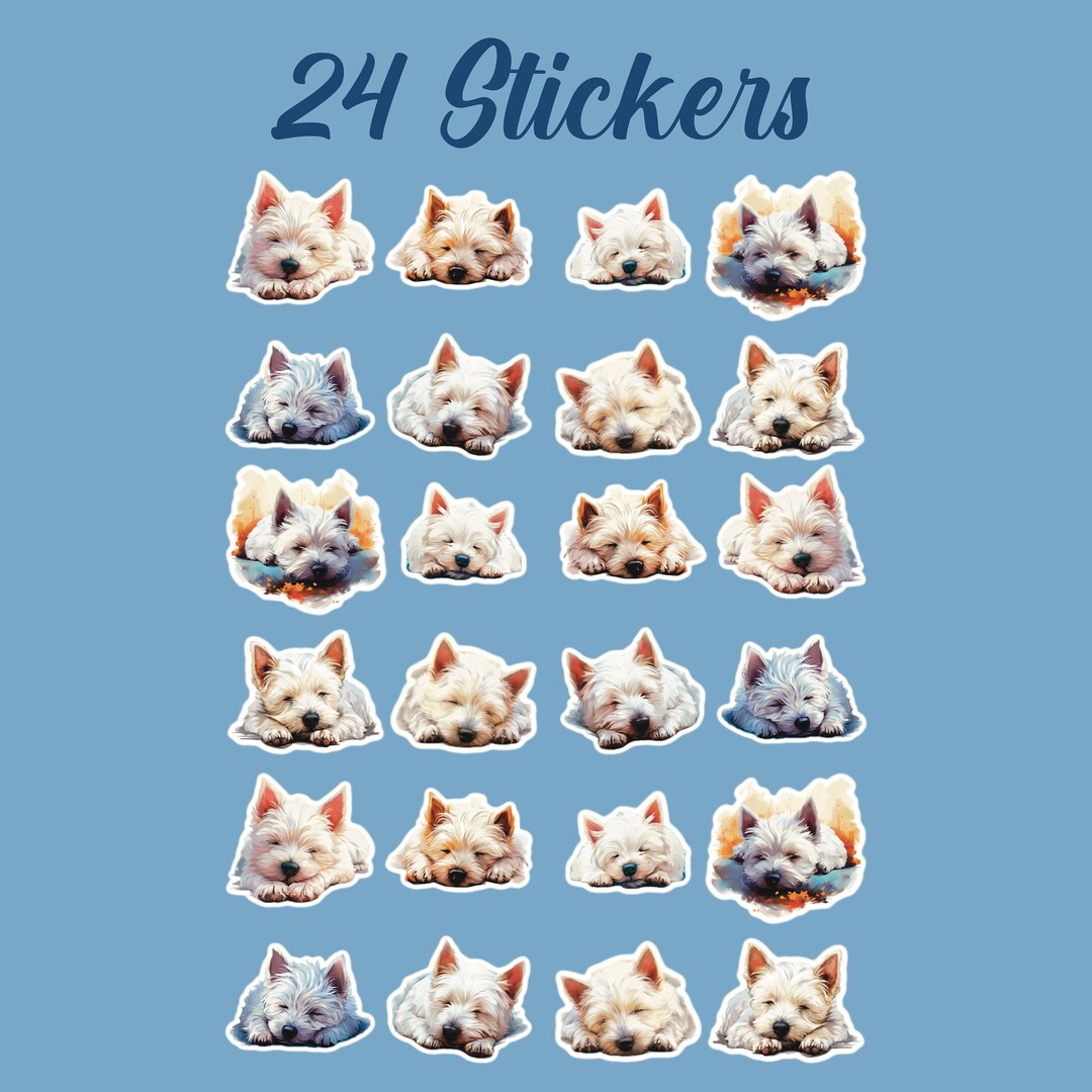 West Highland Terrier Stickers, Set 24 Stickers, Sleeping Sticker, Dog ...