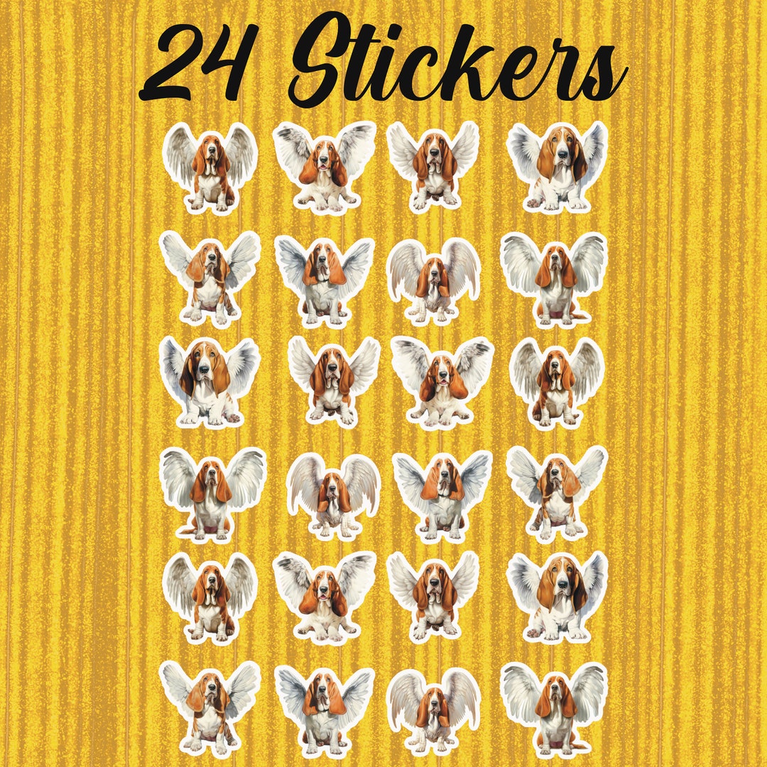 Basset Hound Angel Stickers, Set of 24 Stickers, Heaven Stickers, Angel ...