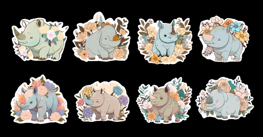 Rhino, Set of 24 Sticker, Sticker, Journal Sticker, Die Cut Stickers ...