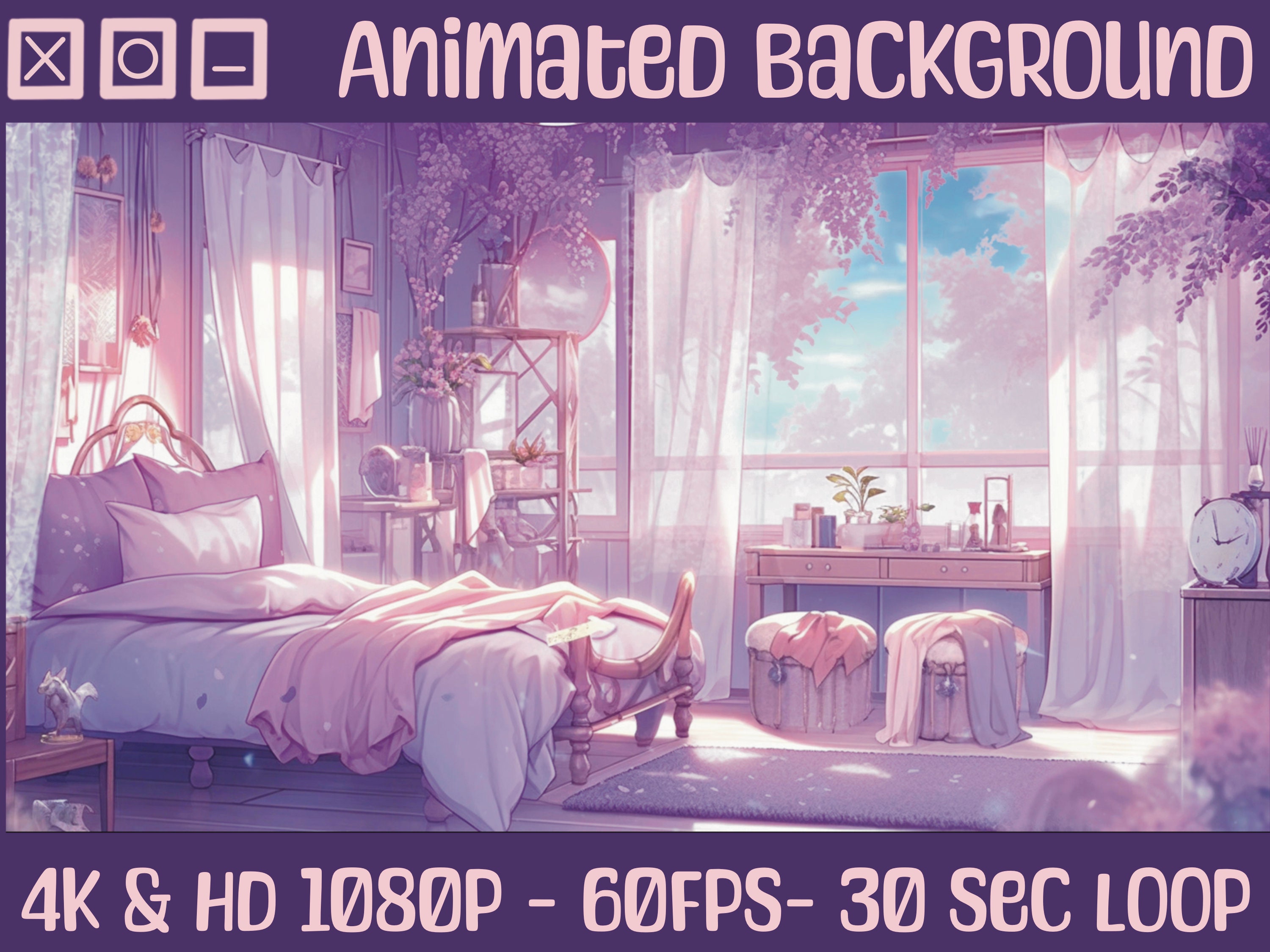 Animated Background Purple Lofi Sakura Bedroom, Vtuber, Twitch ...