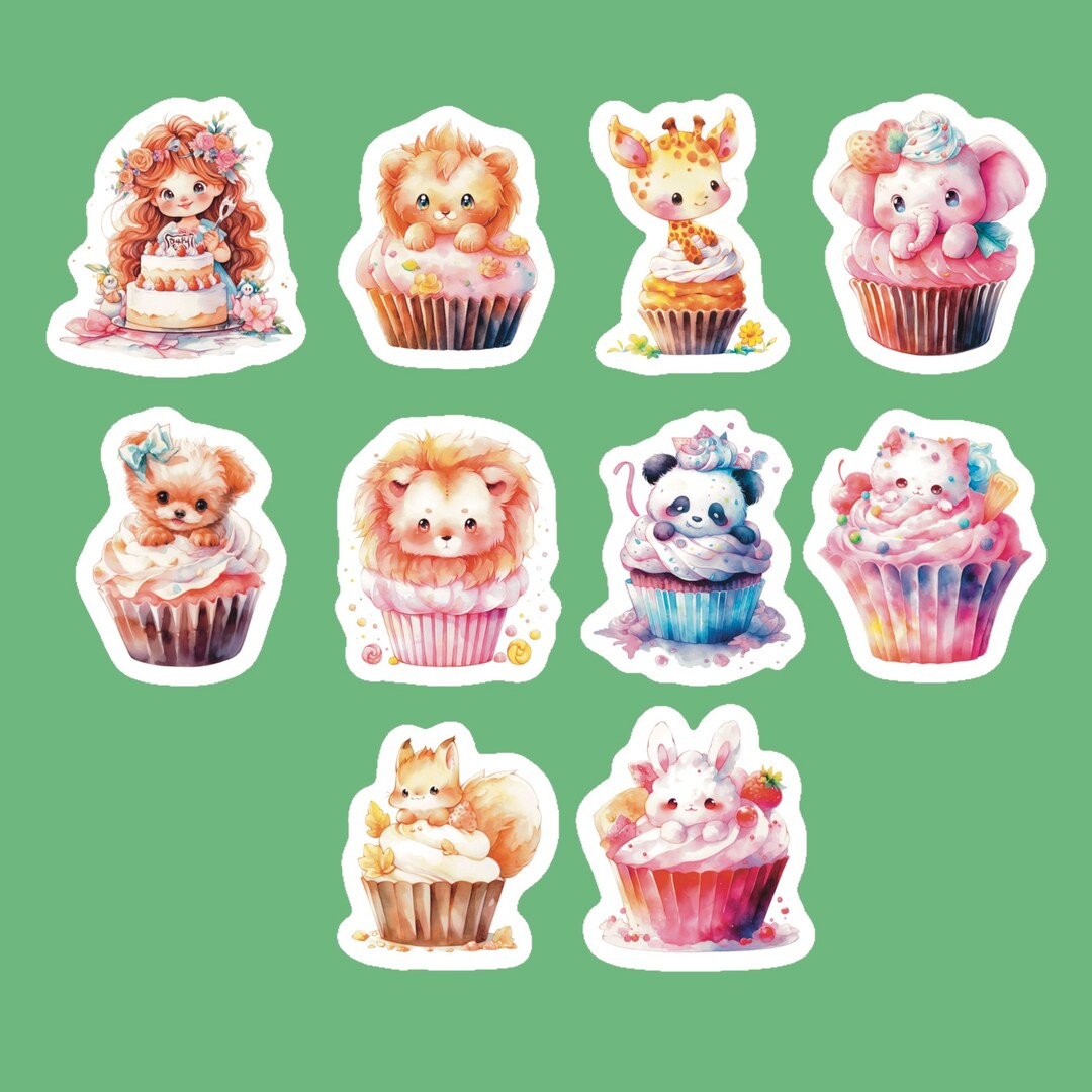 Cupcake Animal Stickers, Set of 20 Stickers, Animal Stickers, Cupcake ...