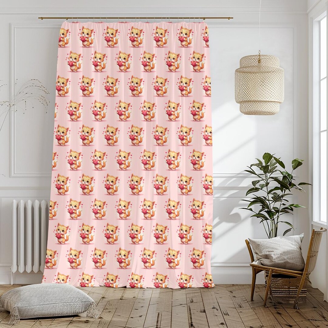 Valentine Kawaii Cat Window Sheer, Window Curtain Matching Bathroom ...