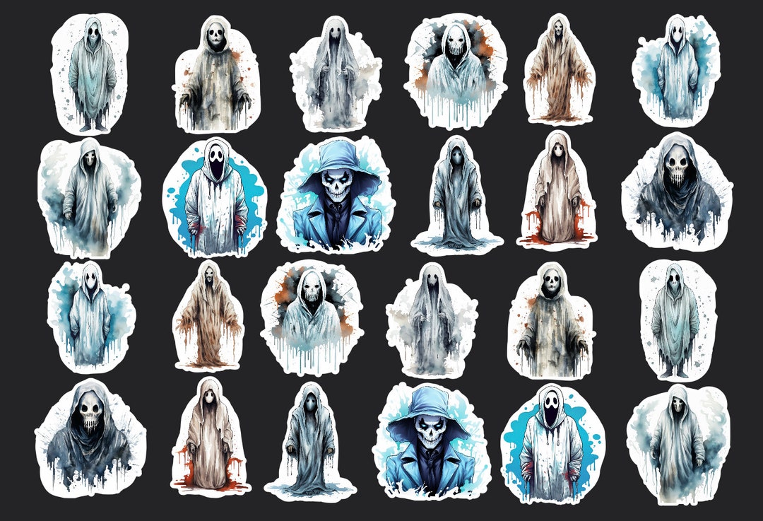 Scary Ghost Stickers, Set 24 Stickers, Journal Sticker, Halloween ...