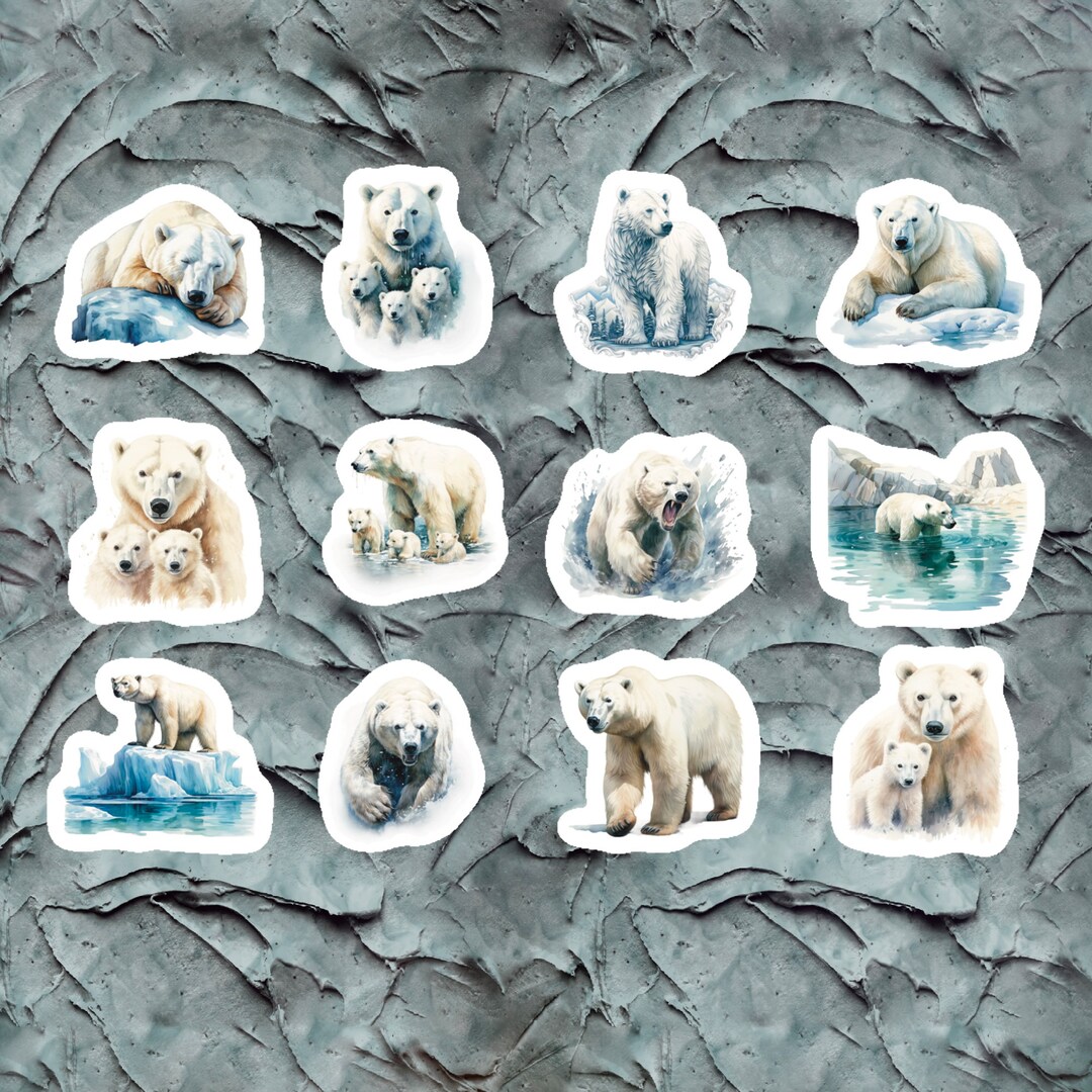 Polar Bear Stickers, Set of 24 Stickers, Bear Stickers, Baby Bear ...