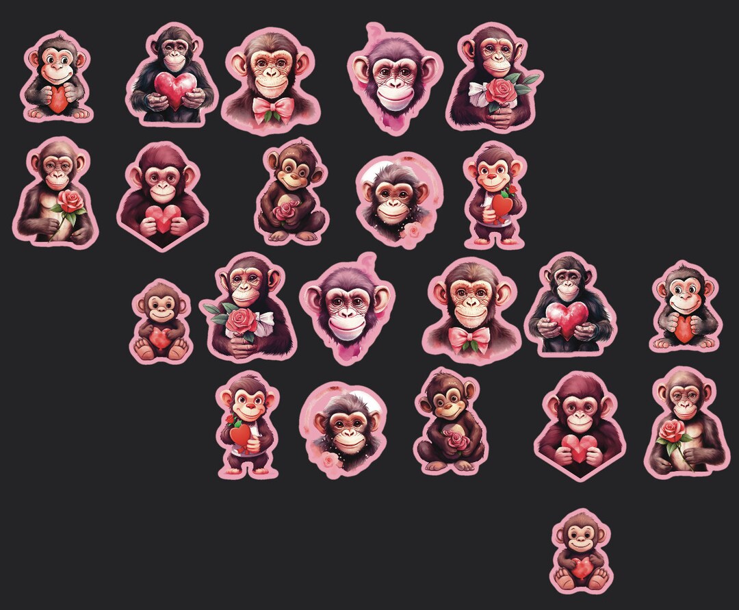 Chimpanzee Stickers, Set of 22 Stickers, Valentine Sticker, Baby ...