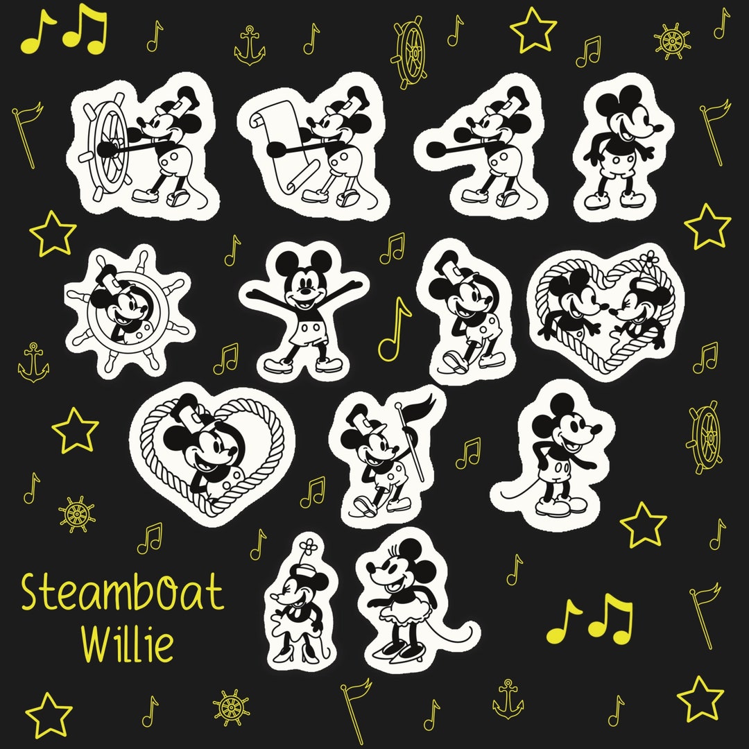 Mickey Mouse Steamboat Willie Stickers, Set of 26 Stickers, Steamboat ...