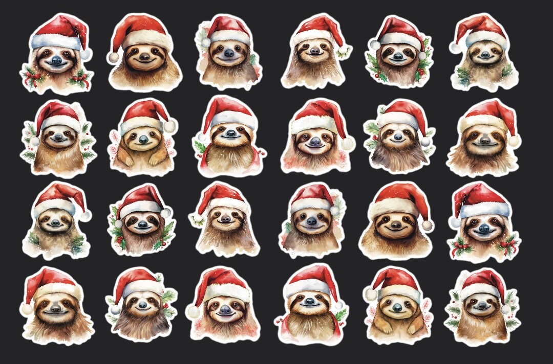 Sloth Stickers, Set 24 Stickers, Christmas Stickers, Journal Sticker ...