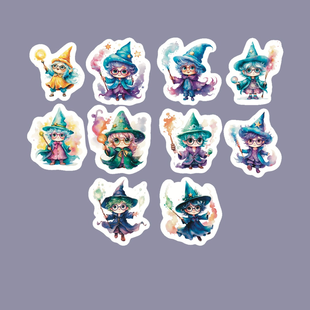 Colorful Witches & Wizard Stickers, Set of 20 Stickers, Witch Stickers ...