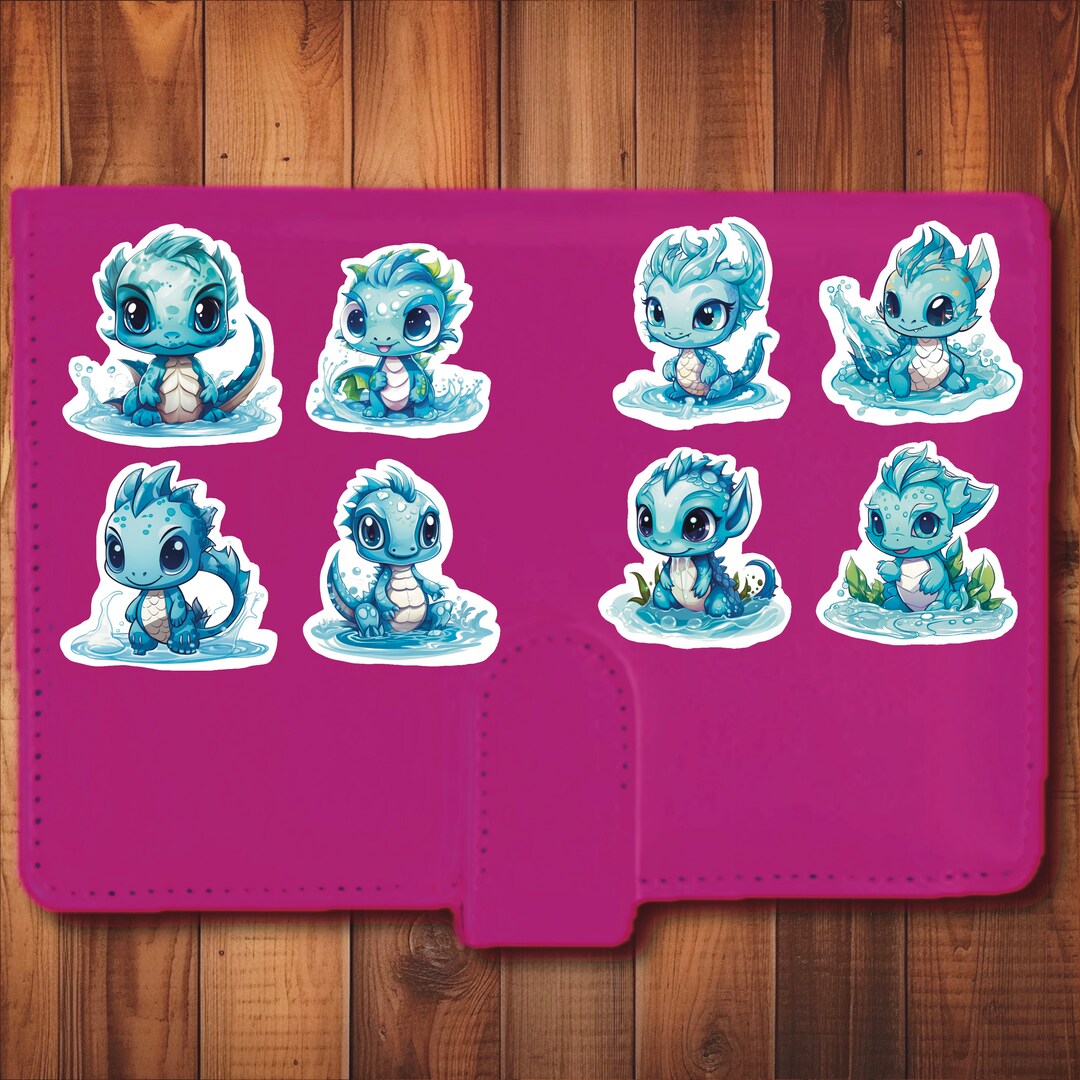 Kawaii Blue Water Dragon, Set of 24 Stickers, Sticker, Journal Sticker ...
