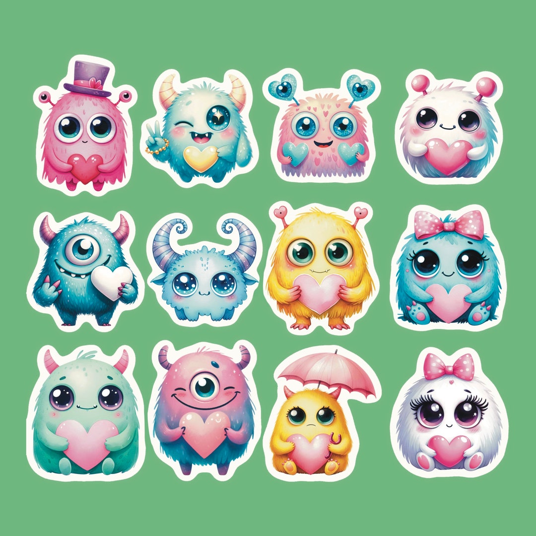 Cute Monster Stickers, Set of 24 Stickers, Monster Stickers, Colorful ...