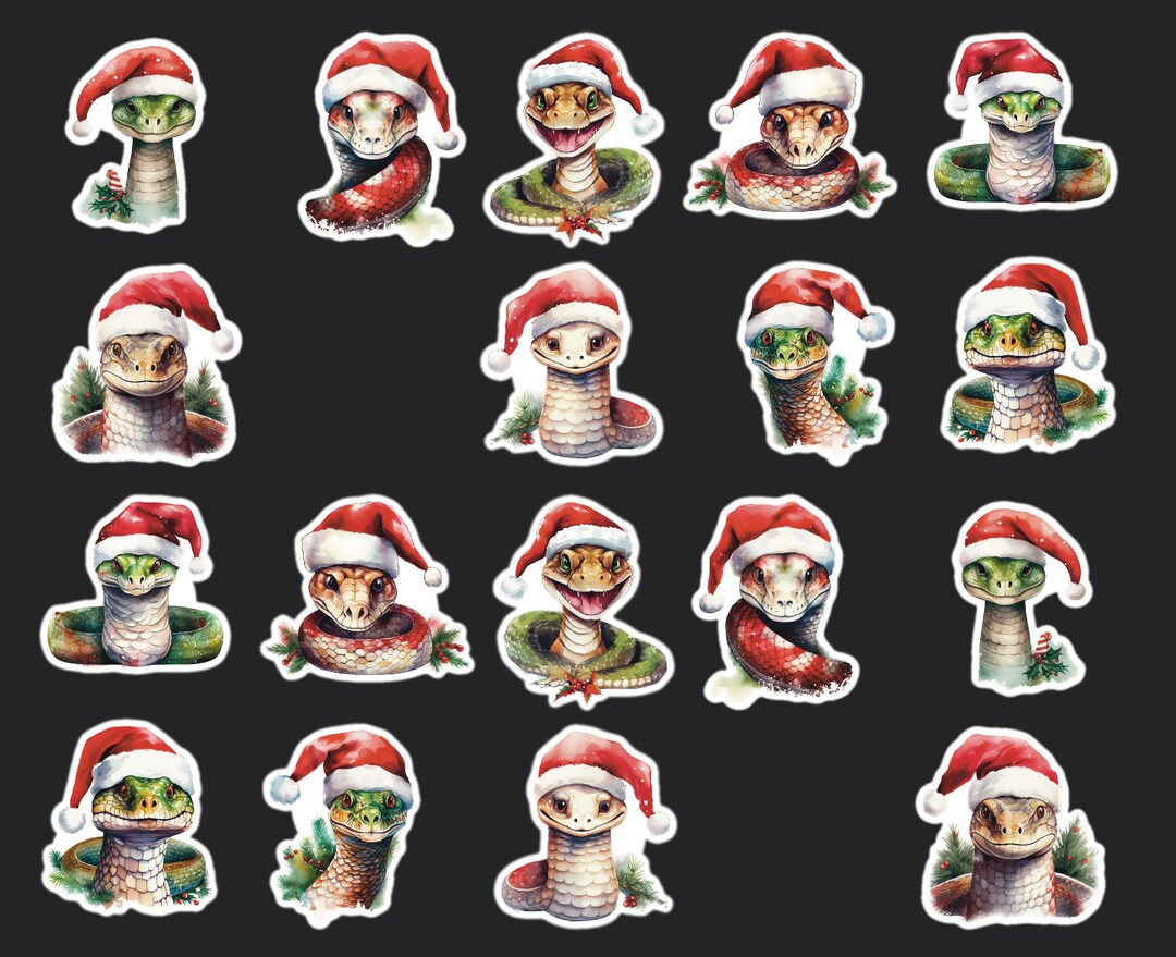 Snake Stickers, Set 18 Stickers, Christmas Stickers, Journal Sticker ...