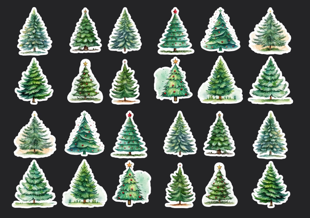 Christmas Tree Stickers, Set of 24 Stickers, Christmas Stickers ...