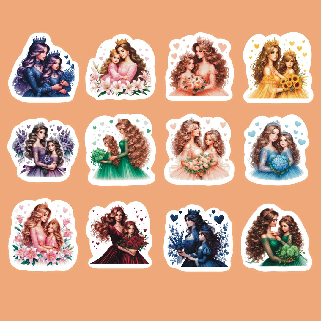 Mother and Daughter Stickers, Set 24 Stickers, Laptop Stickers ...