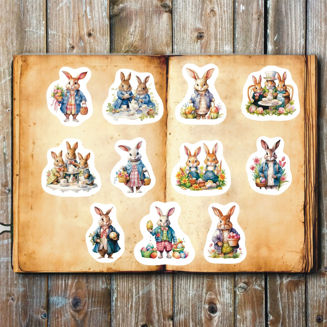 Vintage Easter Bunny Stickers, Set of 22 Stickers, Easter Stickers ...