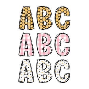 Spring Doodle Letters PNG With Doodle Outline, Bee Clipart Alphabet ...