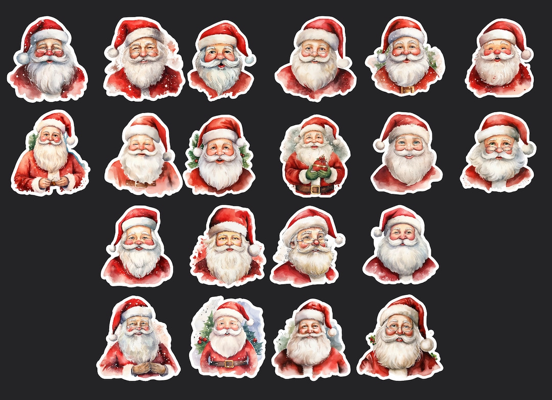 Santa Head Stickers, Set 20 Stickers, Christmas Stickers, Journal ...