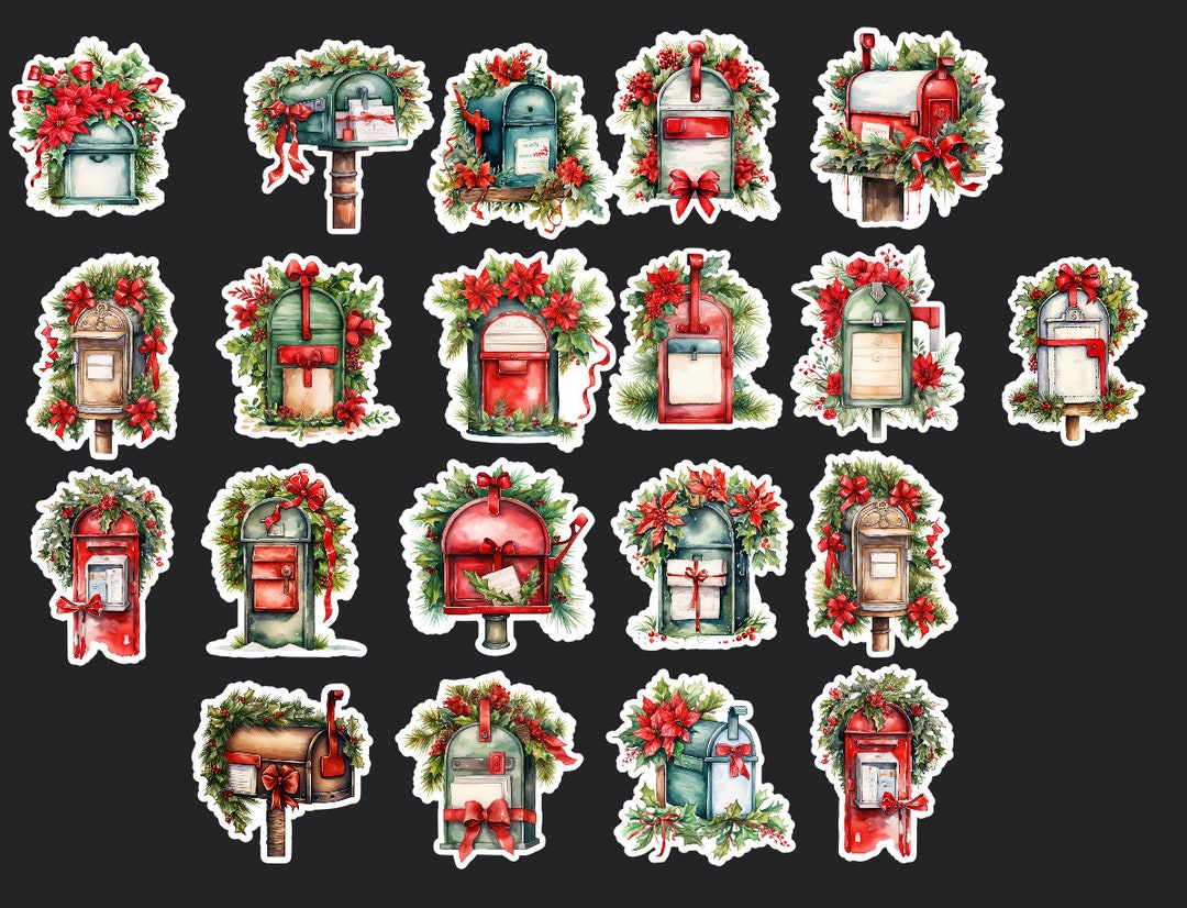 Christmas Mailbox Stickers, Set 20 Stickers, Christmas Stickers ...