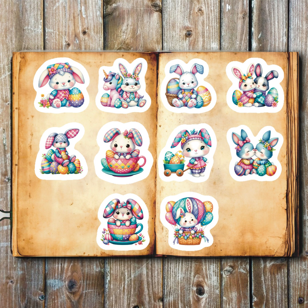 Patchwork Bunny Stickers, Set of 20 Stickers, Easter Stickers, Bunny ...