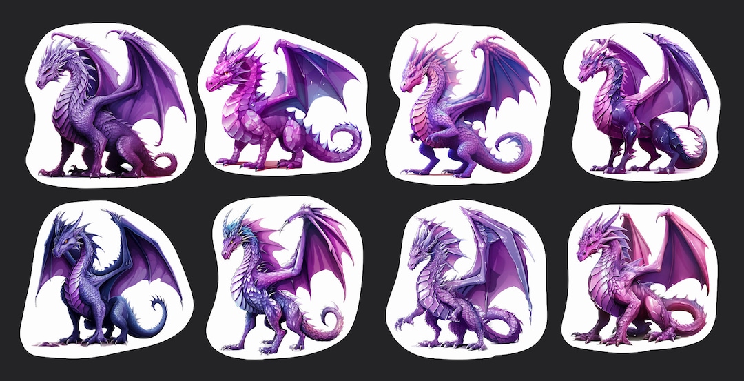 Purple Dragon Stickers Set 24 Stickers Dragon Sticker Die - Etsy