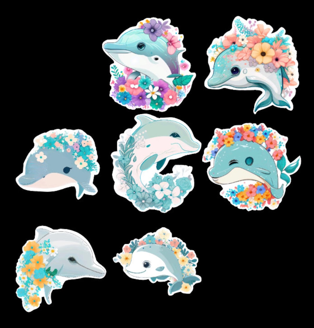 Floral Dolphin, Set of 21 Sticker, Sticker, Journal Sticker, Die Cut ...