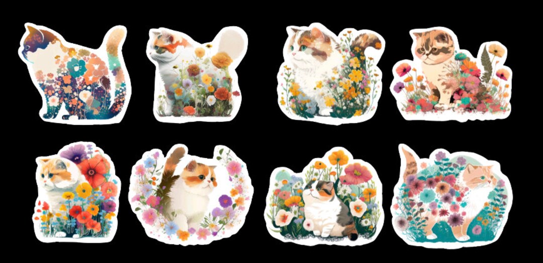 Munchkin Cat in Flowers, Set of 24 Stickers, Sticker, Journal Sticker ...