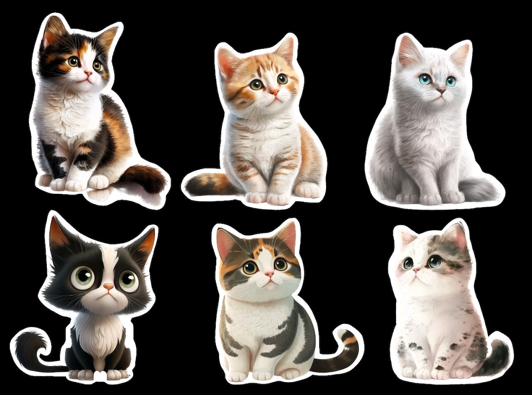 Cat Stickers, Set of 24 Stickers, Sticker, Journal Sticker, Die Cut ...