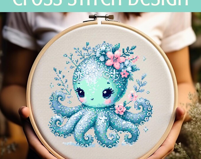 Glittery Floral Octopus Cross Stitch Pattern PDF - Digital Download ...