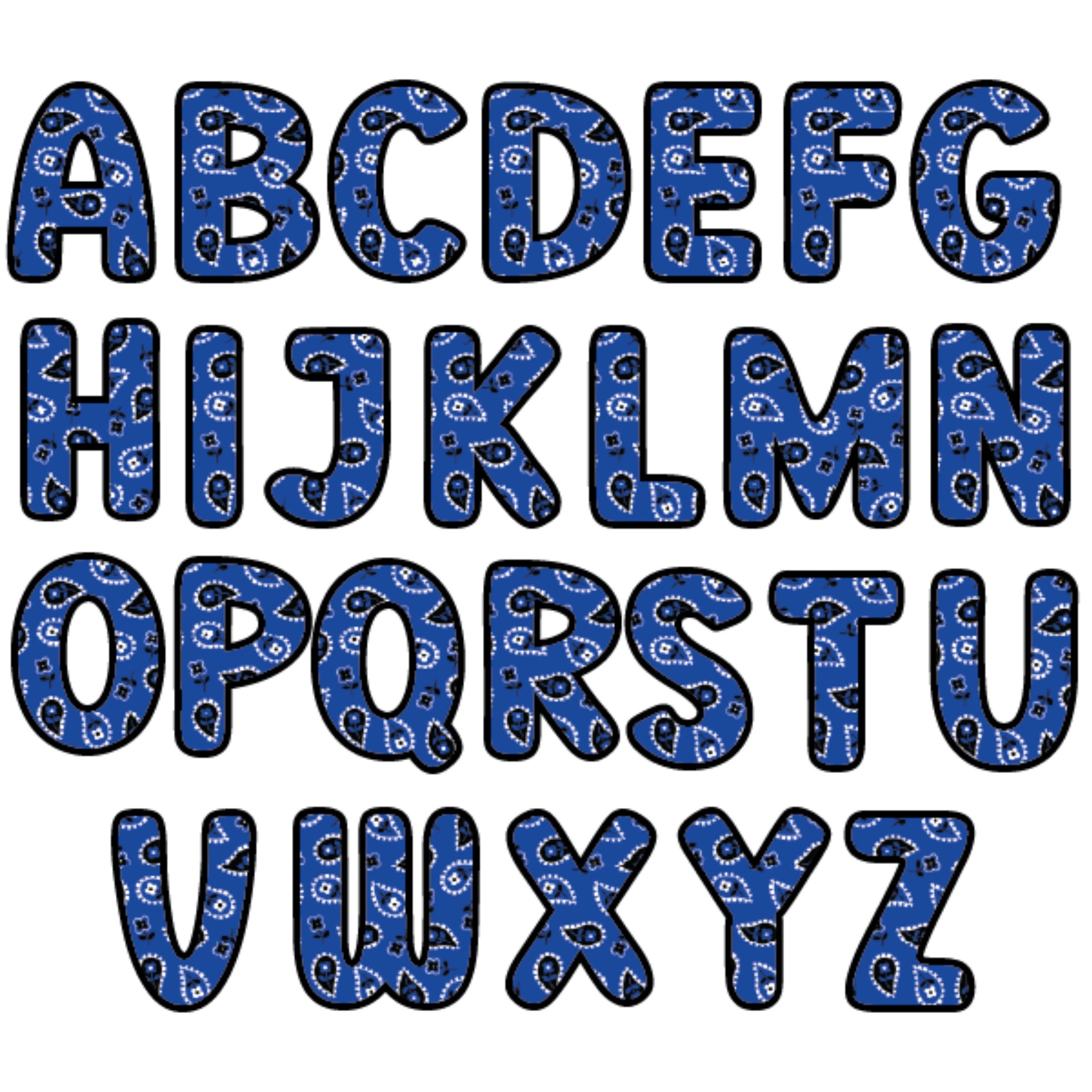 Blue Bandana Bubble Letters PNG With Doodle Outline Paisley - Etsy