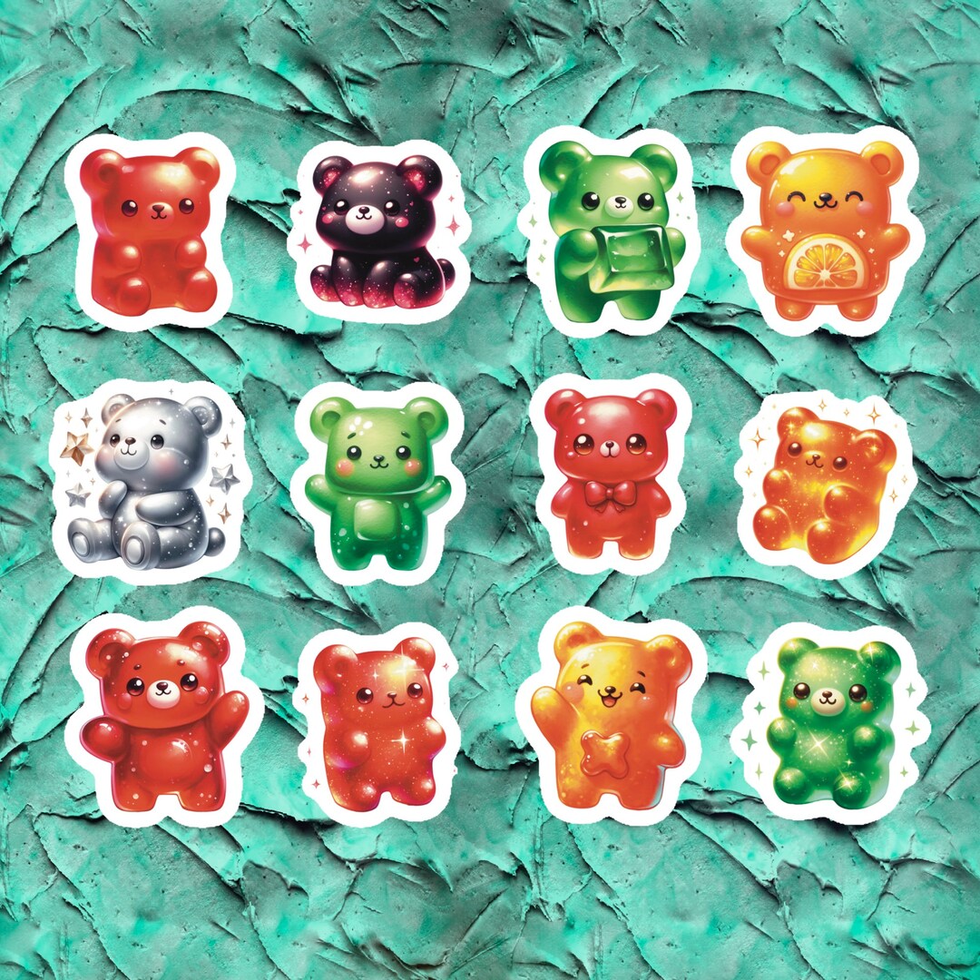 Gummy Bear Stickers, Set of 24 Stickers, Colorful Gummy Bear Stickers ...
