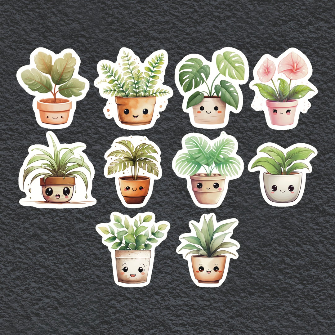 Kawaii Monstera Plant Stickers, Set 20 Stickers, Monstera Plant ...
