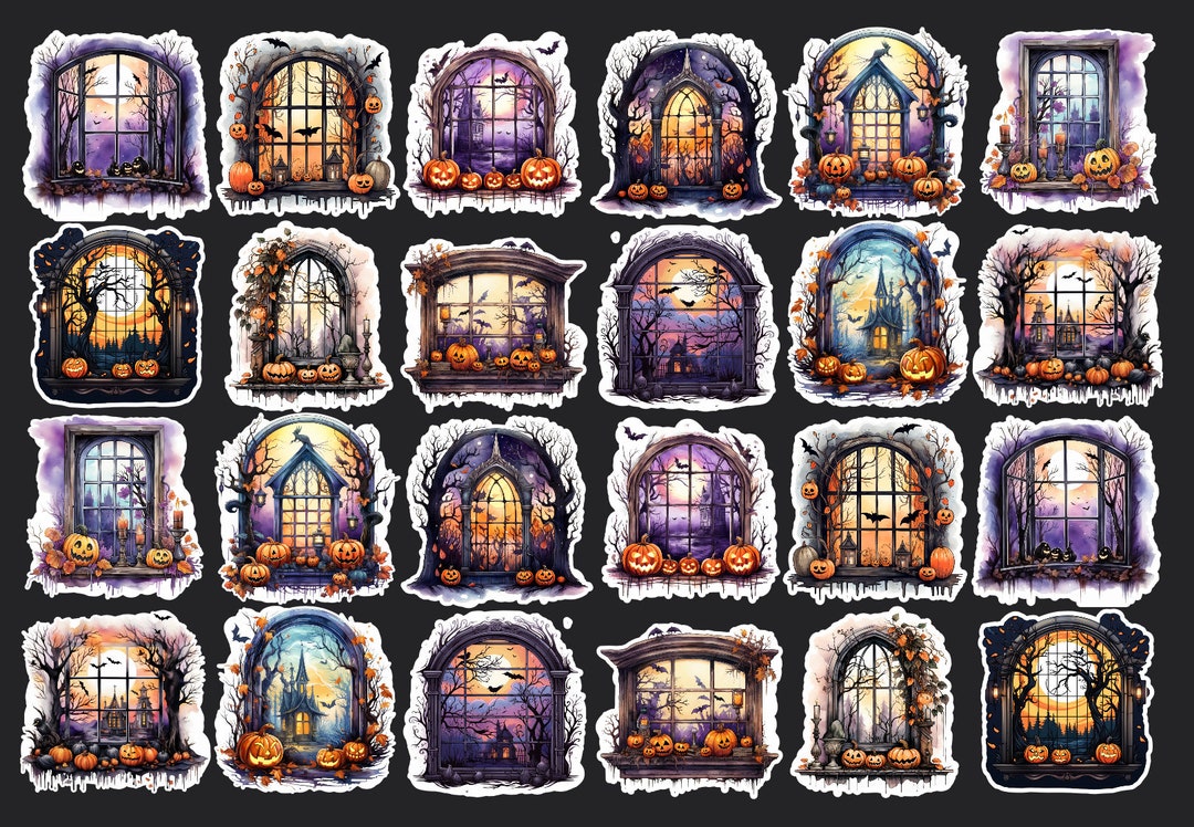 Spooky Window Stickers, Set of 24 Stickers, Journal Sticker, Die Cut ...