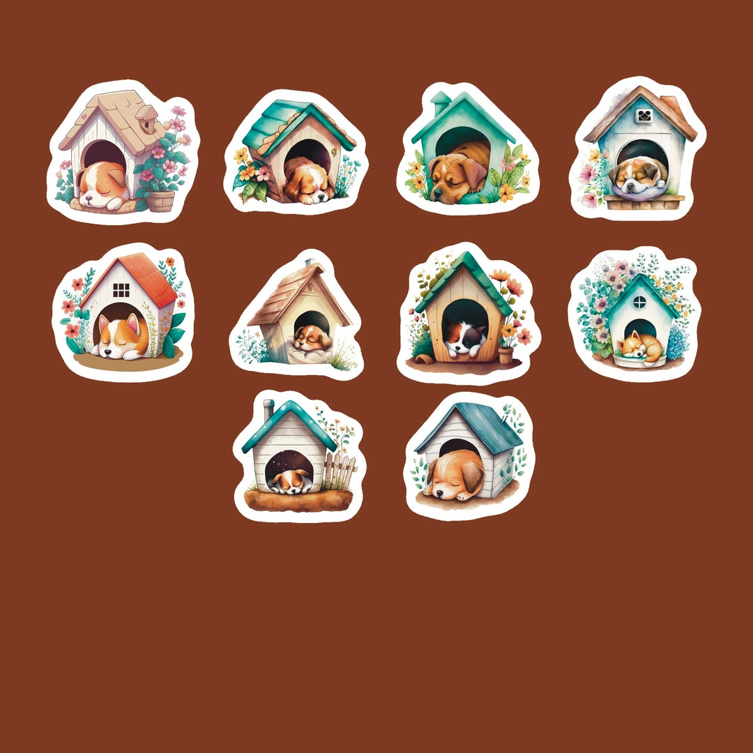 Dogs Sleeping in Dog House Stickers, Set of 20 Stickers, Dog Stickers ...