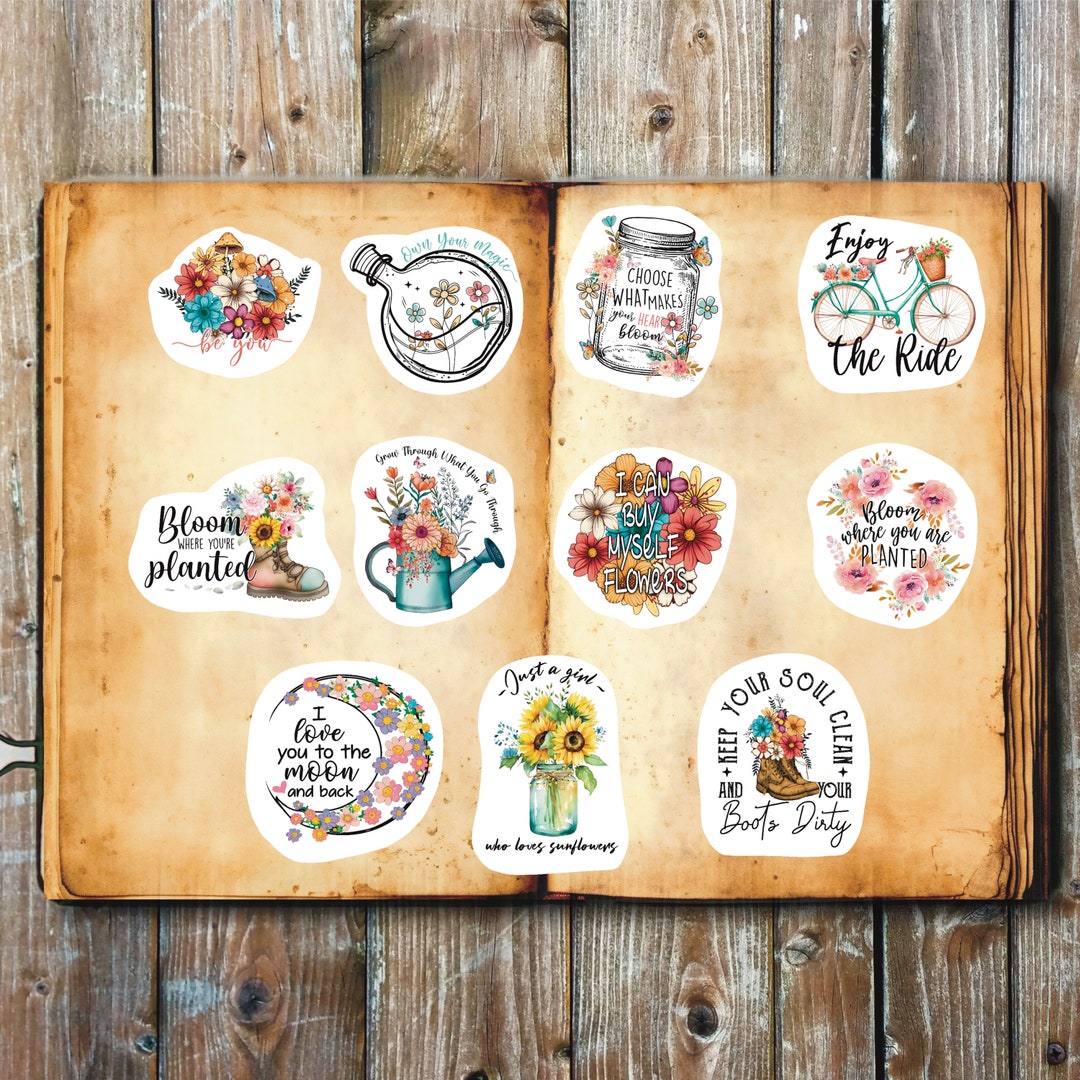 Flower Sayings Sticker, Set 22 Stickers, Journal Sticker, Die Cut ...