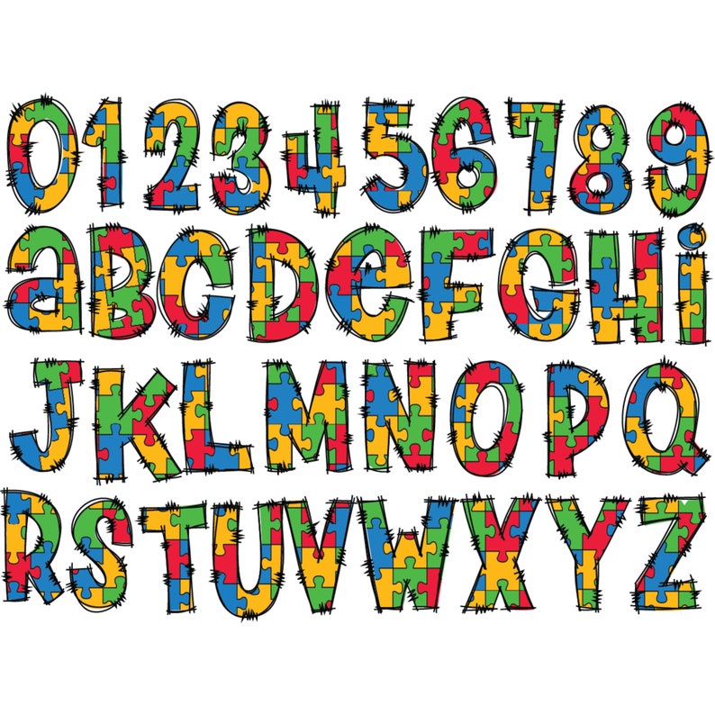 Autism Awareness Doodle Letter & Number PNG Puzzle Sketch - Etsy
