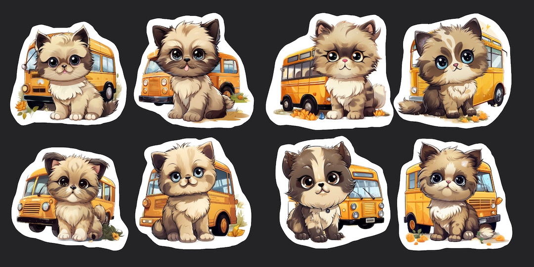 Cat School Bus Stickers, Set 24 Stickers, Journal Sticker, Die Cut ...