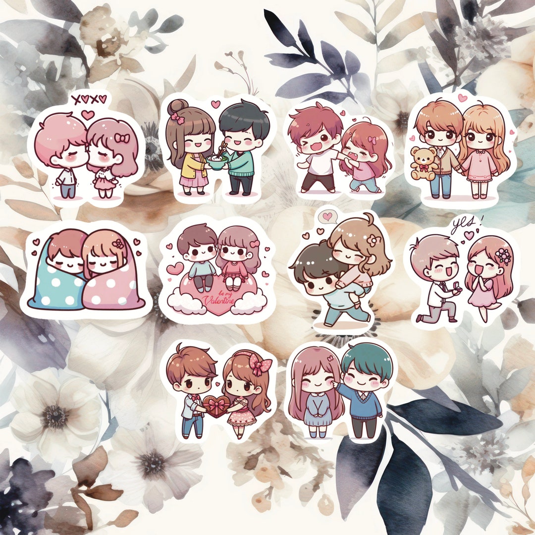 Cute Anime Couple Stickers, Set of 20 Stickers, Couple Stickers, Anime ...