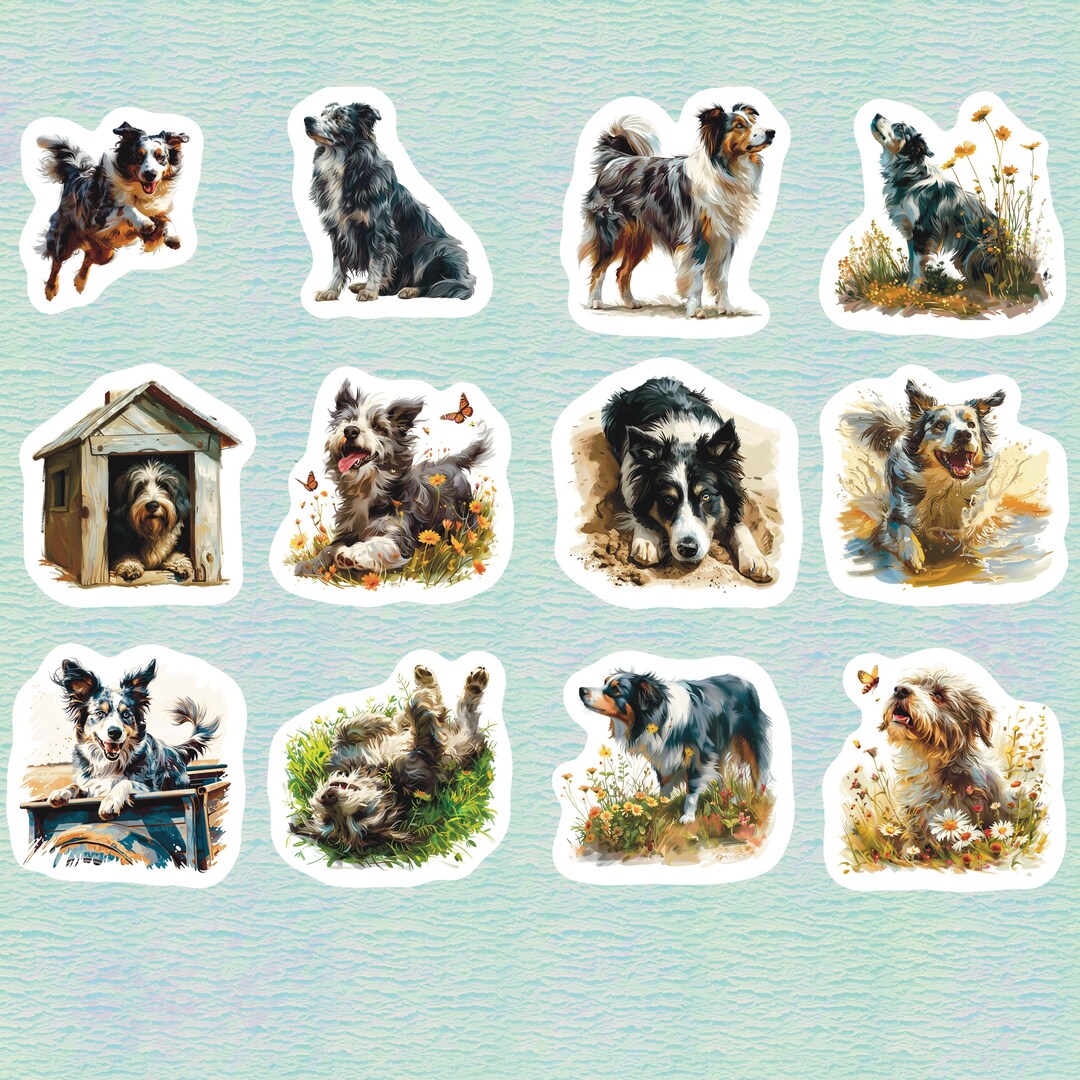 Australian Shepherd Dogs Set of 24 Stickers, Sticker, Journal Sticker ...