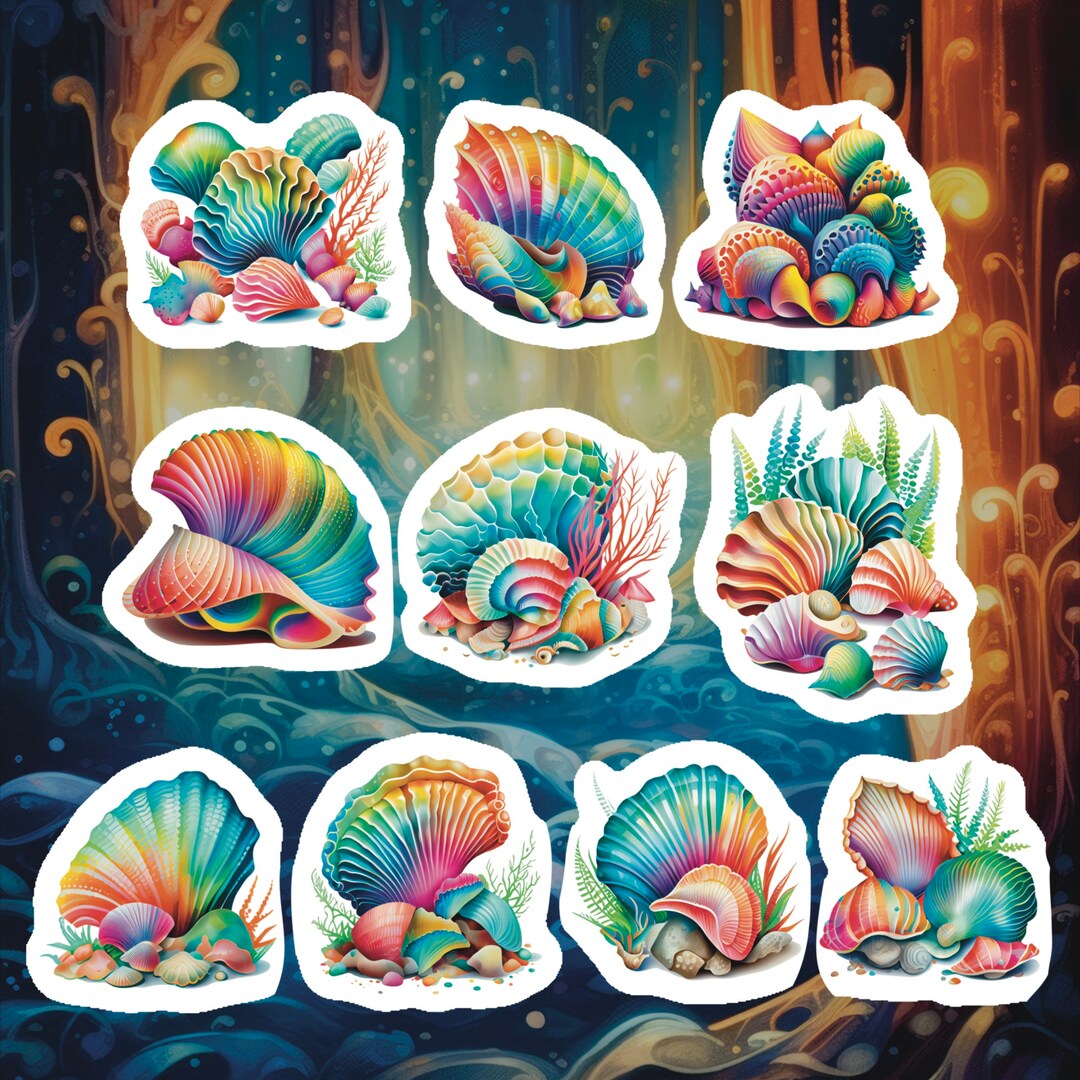 Beautiful Rainbow Seashell Stickers, Set of 20 Stickers, Seashell ...
