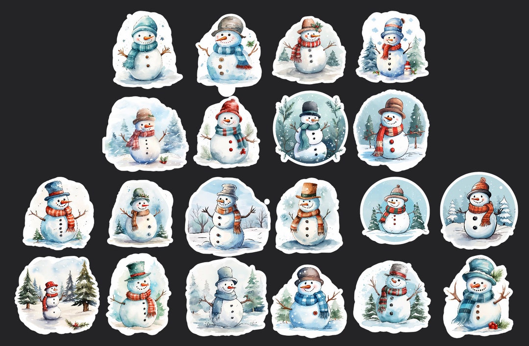 Snowman Stickers, Set of 20 Stickers, Christmas Stickers, Journal ...