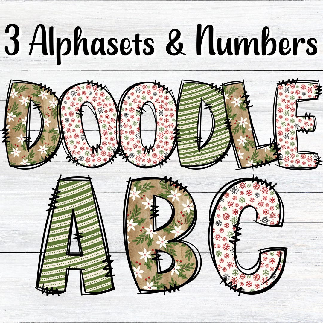 Poinsettia Christmas Doodle Letters PNG With Doodle Outline, Christmas ...