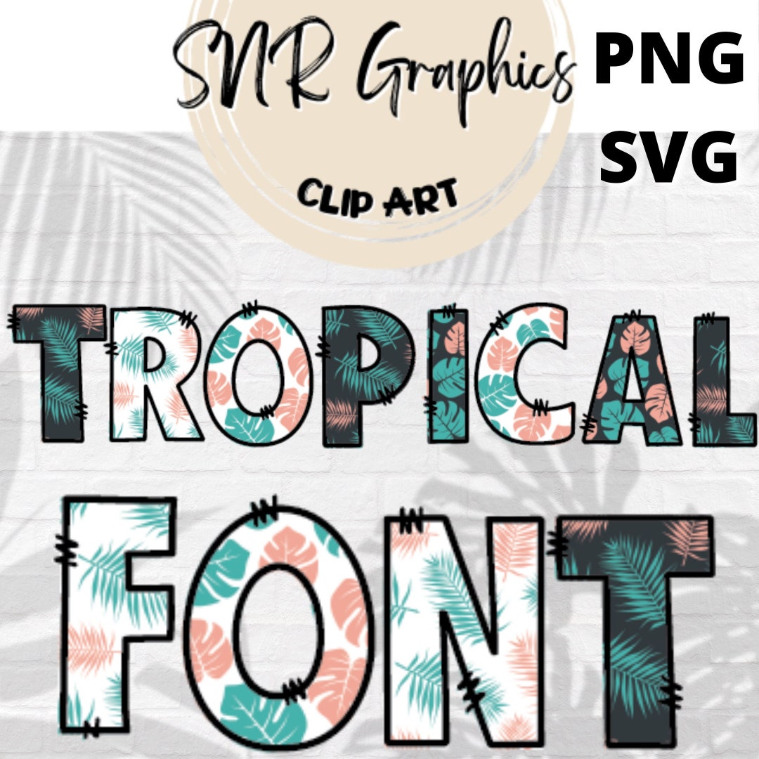 Tropical Doodle Letters PNG With Doodle Outline, Monstera Font SVG ...