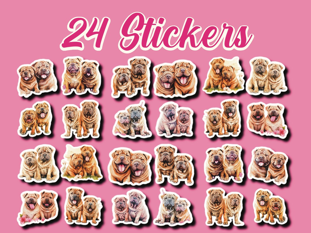 Shar Pei Stickers, Set of 24 Stickers, Love Stickers, Couple Sticker ...
