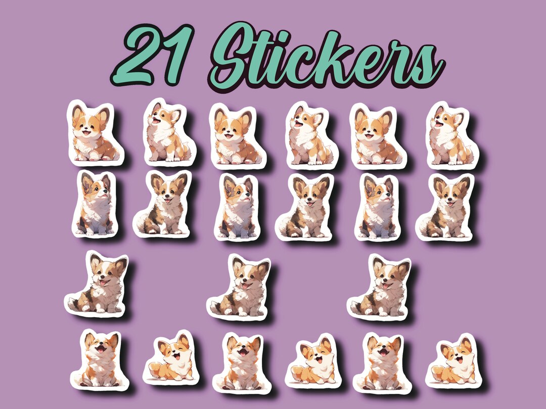 Anime Corgi Dog Stickers, Set 21 Stickers, Journal Sticker, Die Cut ...