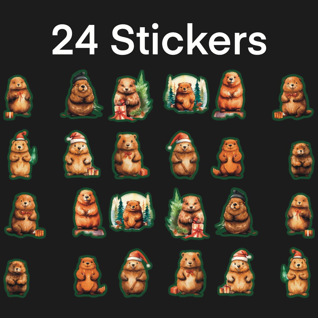 Beaver Christmas Stickers, Set of 24 Stickers, Christmas Stickers ...