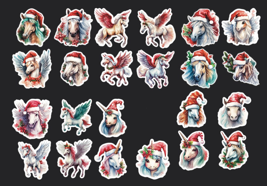 Pegasus Stickers, Set of 22 Stickers, Christmas Stickers, Pegasus Santa ...