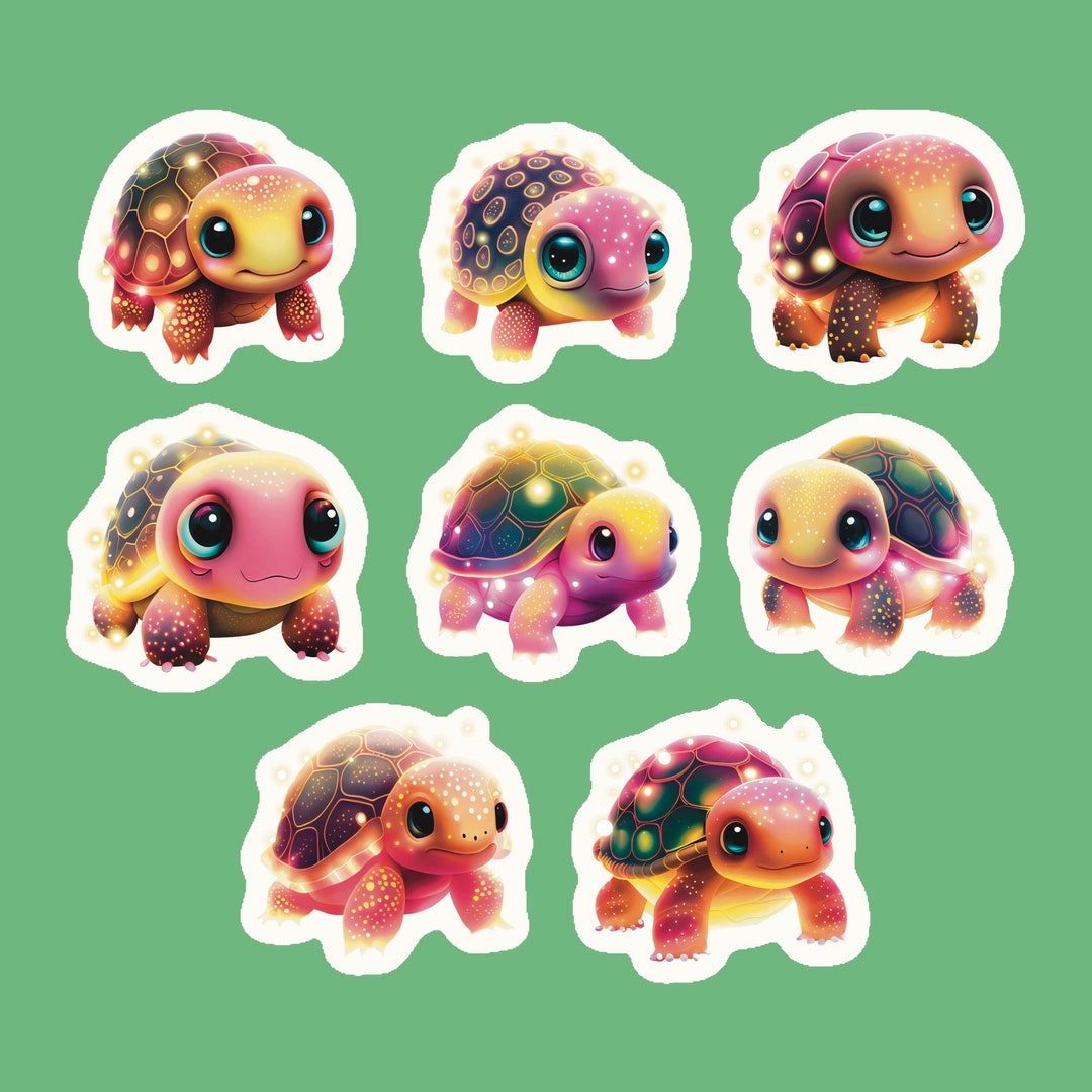Glowing Turtle Stickers, Set of 24 Stickers, Turtle Stickers, Tortoise ...