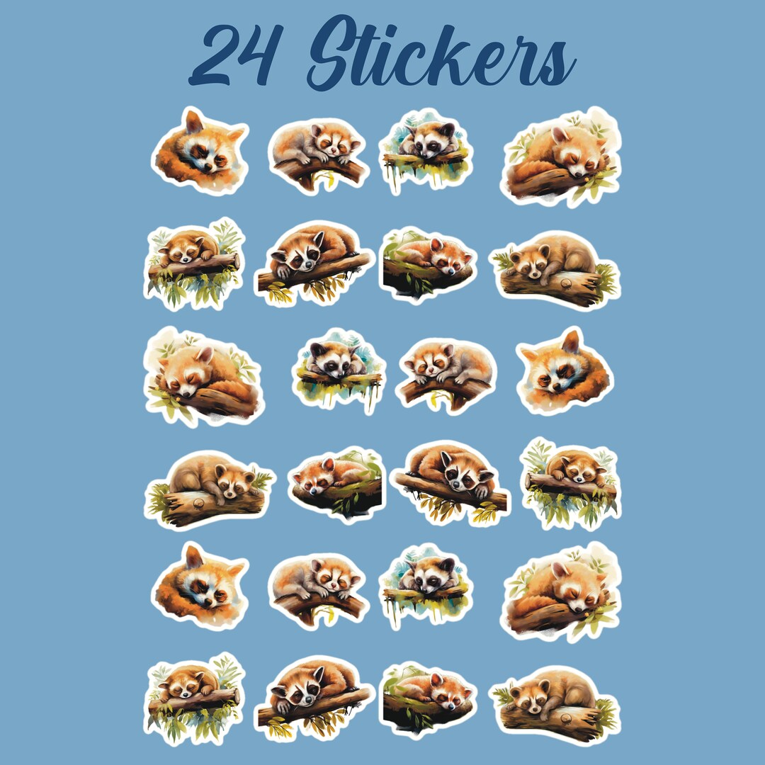 Slow Loris Stickers, Set of 24 Stickers, Sleeping Sticker, Sleeping ...